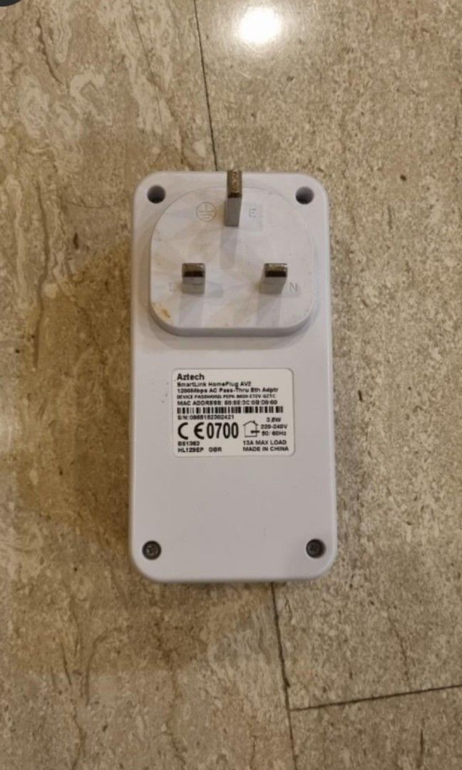 Aztech 1200 Mbps Homeplug AV2 MIMO (with passthrough and LED indicators ...