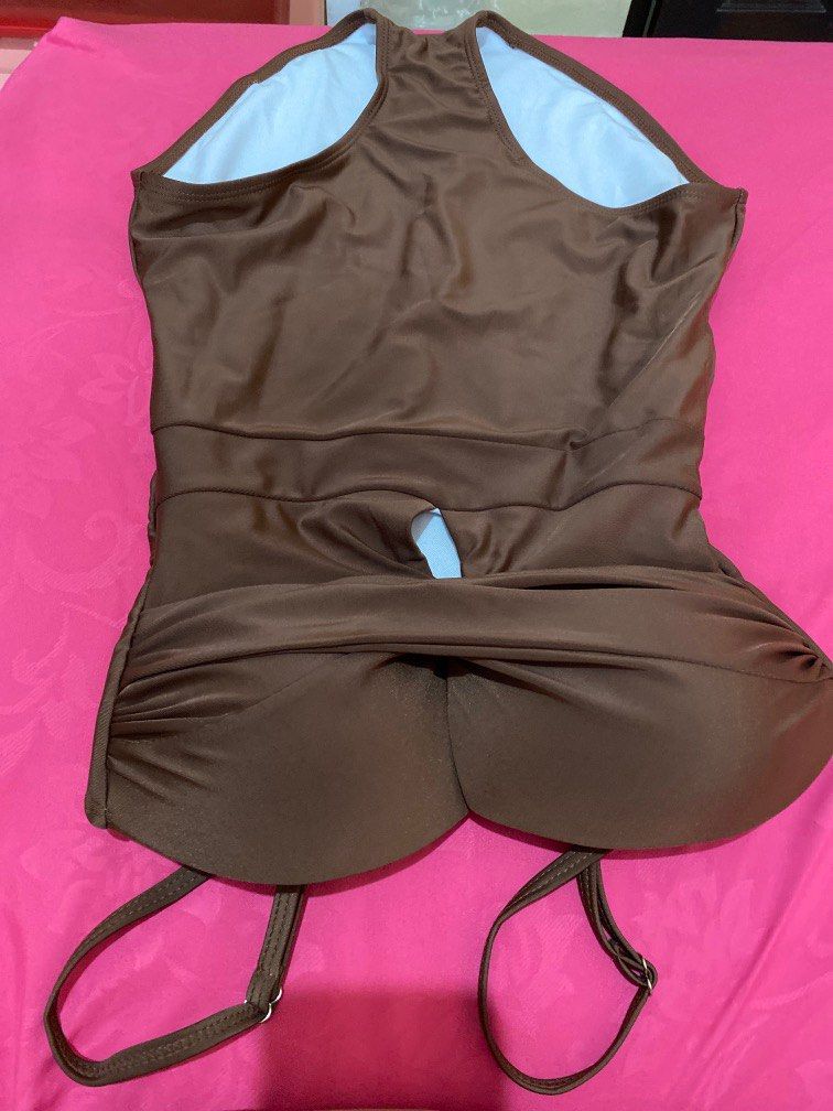 Bikini one piece brown, Fesyen Wanita, Pakaian Wanita, Atasan di Carousell