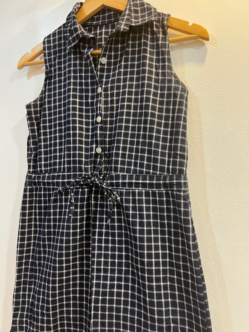 Checkered Navy blue sleeveless dress, Women's Fashion, Dresses & Sets ...