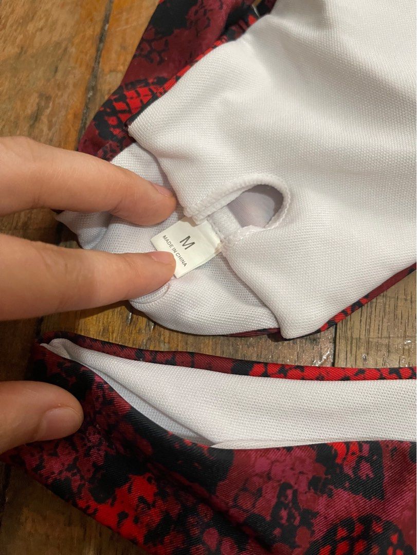 Dark red snakeskin bikini set / swimwear swimsuit, Women's Fashion ...