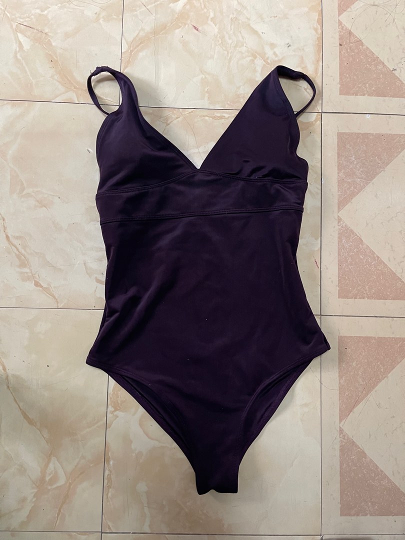 Deep Maroon One Piece Medium Swimsuit, Women's Fashion, Swimwear ...