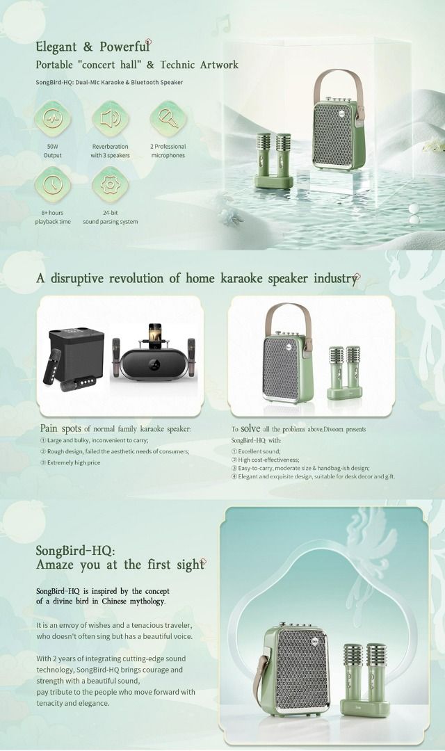 Divoom SongBird-HQ 50W Dual Mic Karaoke Portable Bluetooth Speaker ...