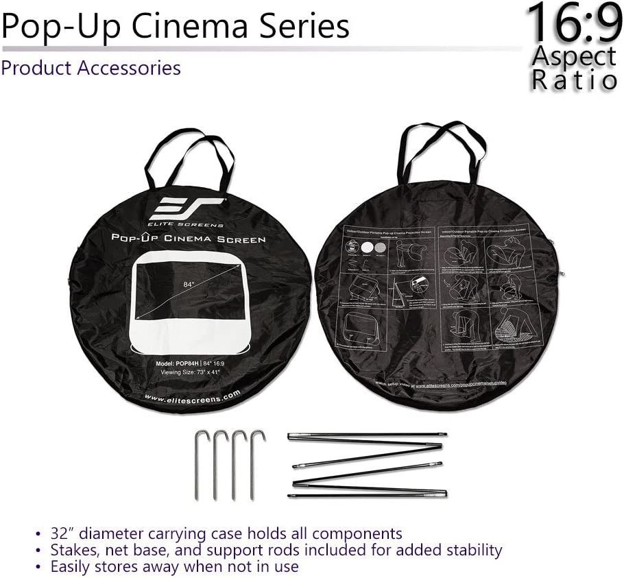 Elite Screens Pop-up Cinema 92-inch 16:9 Portable Outdoor Fast Folding ...
