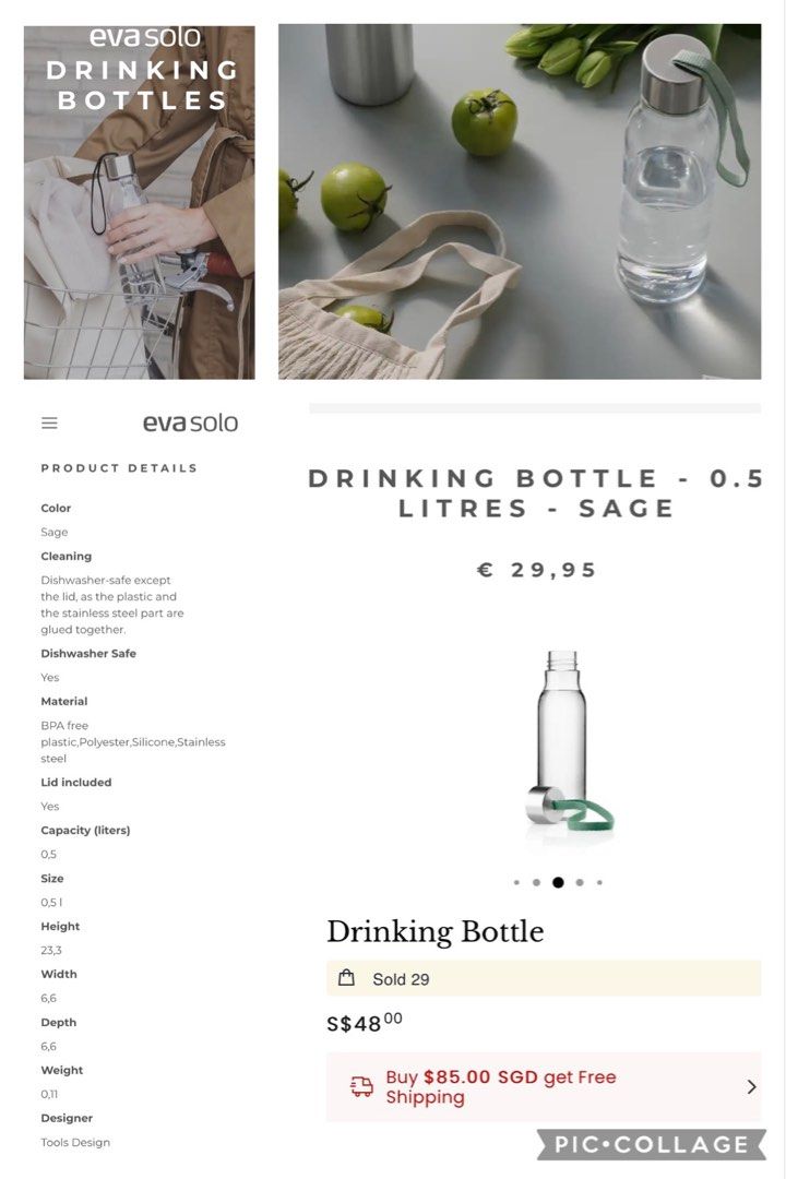 Eva Solo Drinking Water Bottle 0.5L (100% BPA-Free), Color: TRANSPARENT ...