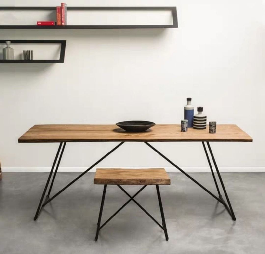 FLYNN Modern Industrial Ultra Slim Solid Wood Dining Table, Furniture ...