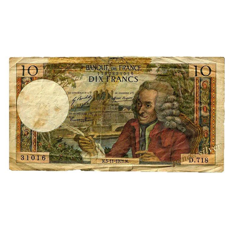 France, 10 Francs, 1967-1973 Random Year Note, Used F-XF Condition ...