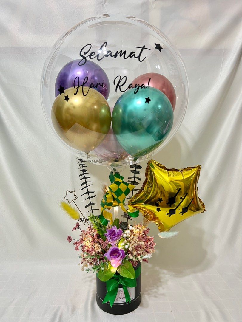 Hari Raya Dried & Artificial Flower Balloon Bouquet Birthday Gift Ideas Home Decoration Birthday ...