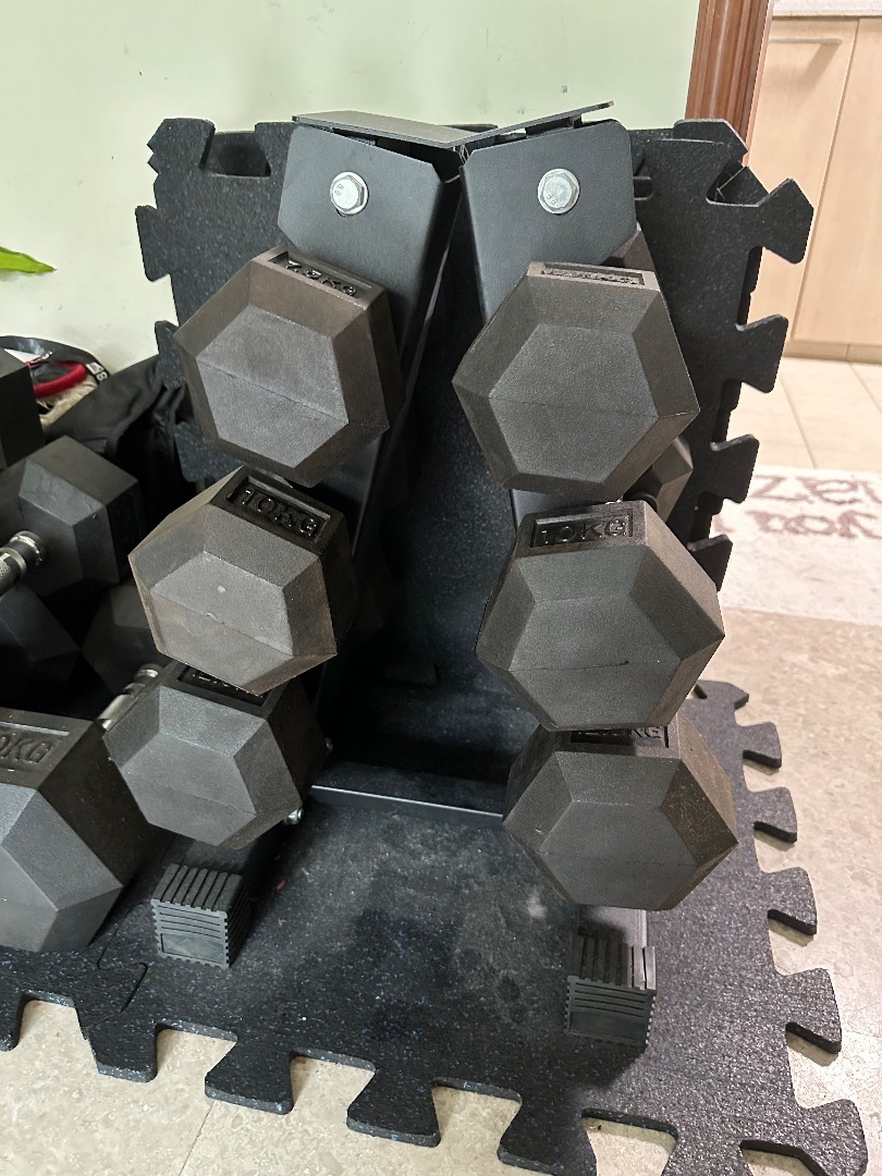 Hex Dumbbells + Weight Tree (Tribal Fitness Commercial Grade), Sports ...