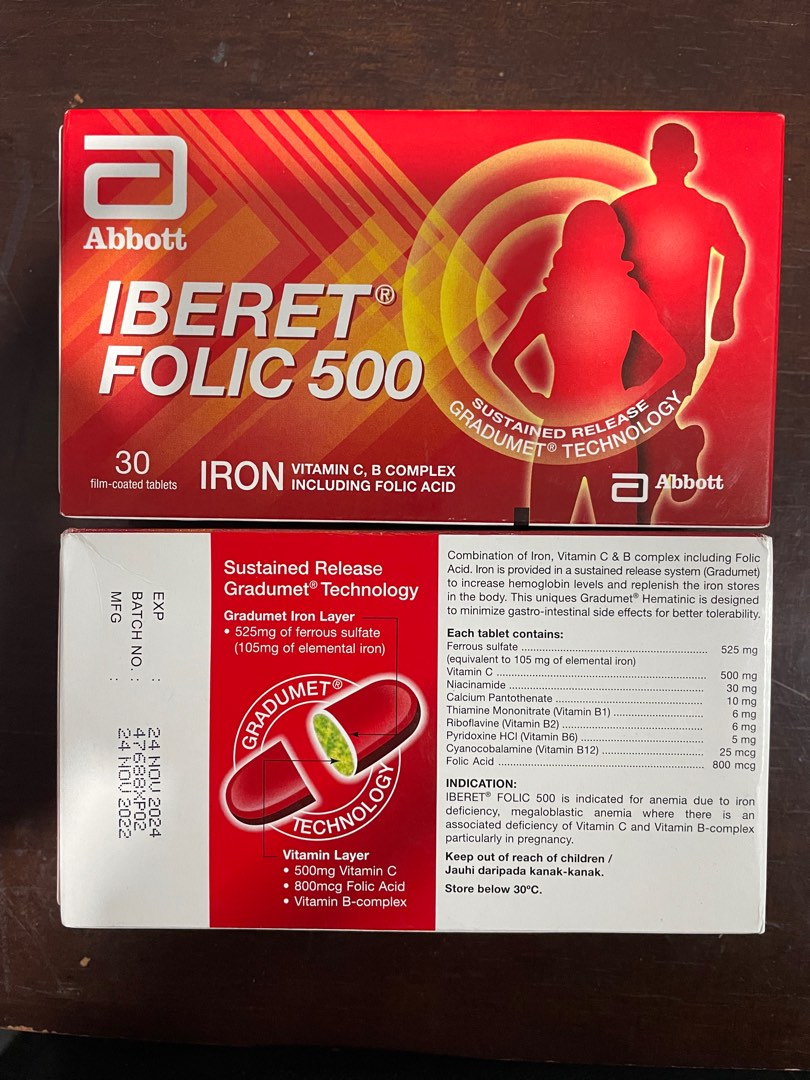 Iberet folic 500, Health & Nutrition, Health Supplements, Vitamins ...