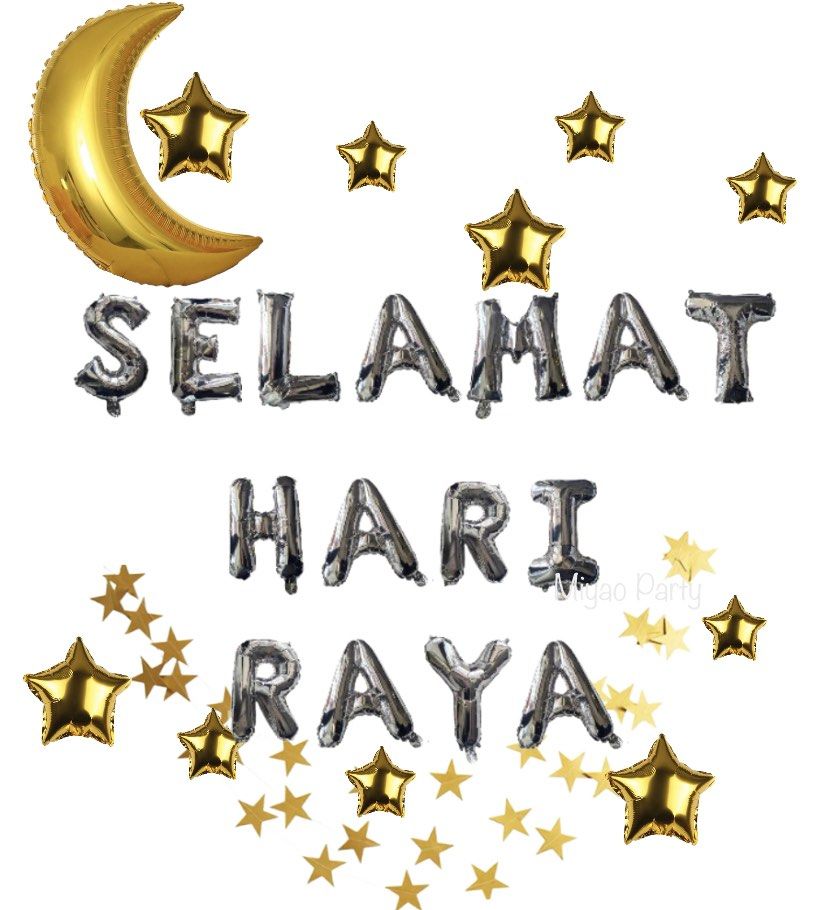 Silver Gold Selamat Hari Raya / Foil Balloon Decoration Set/ Moon Star ...
