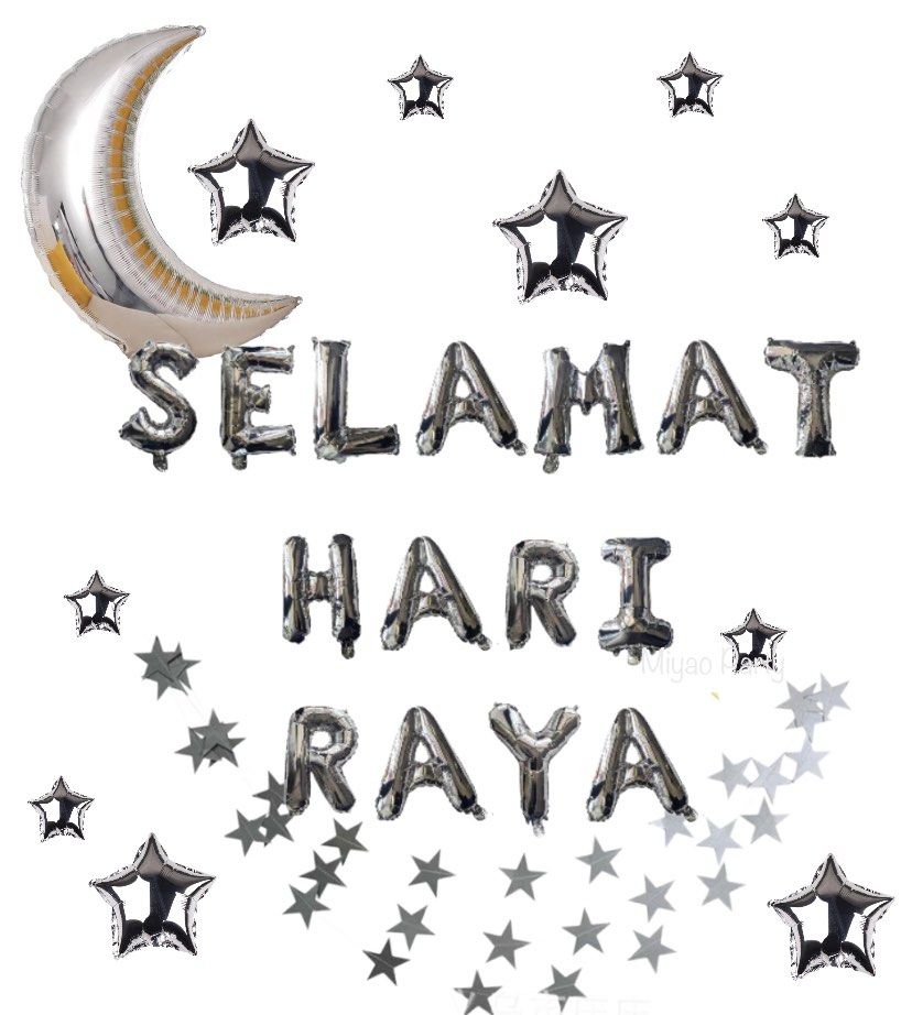 Silver Selamat Hari Raya / Foil Balloon Decoration Set/ Moon Star ...
