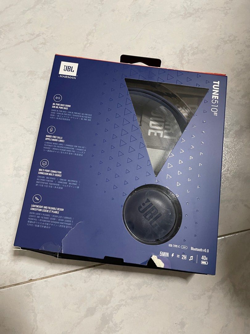 JBL Tune 510 BT Dark Blue Pure Bass Wireless Headphones, Audio ...