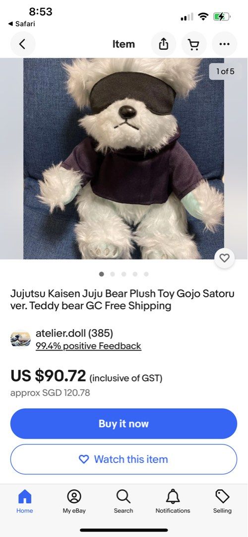 Jujutsu Kaisen Juju Bear Plush Toy Gojo Satoru ver. Teddy bear ...