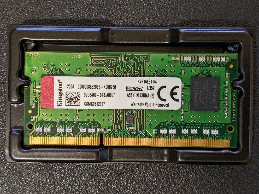 Kingston DDR3L 1600 4GB RAM (Model: KVR16LS11/4), 電腦＆科技, 電腦周邊及配件, 電腦周邊 ...