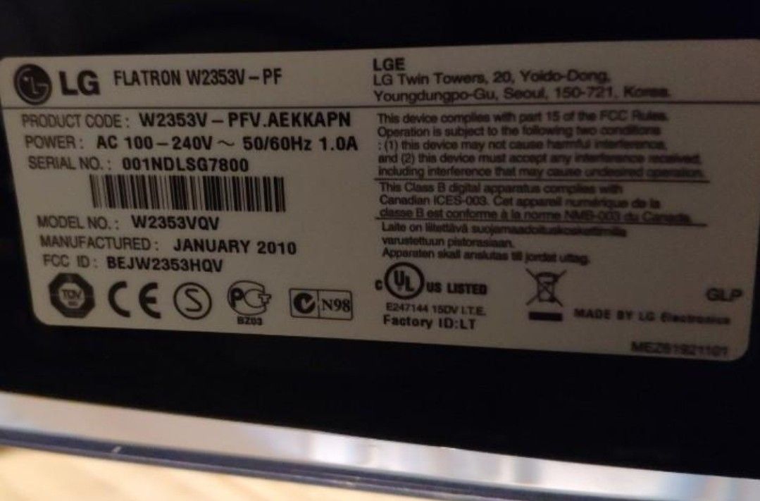 LG monitor display 23" W2353V-PF, 電腦＆科技, 電腦周邊及配件, 電子屏幕 - Carousell