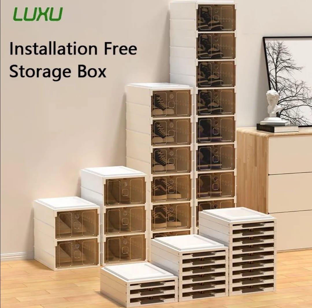 LUXU 2/3/6 Layers Foldable Stackable Shoe Box Organizer Plastic ...