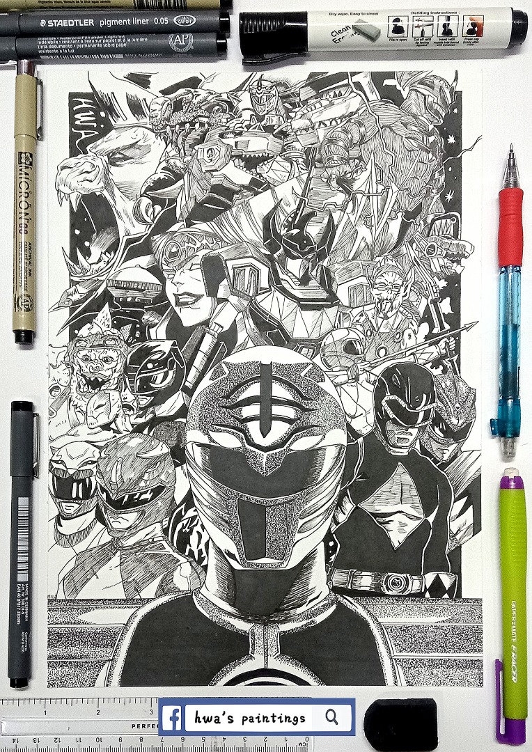 Mighty Morphin Power Rangers Artwork ( A4 Size ), Hobbies & Toys ...