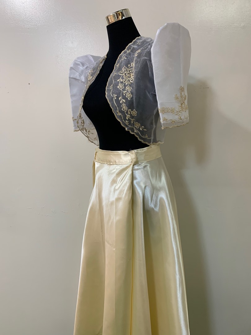 Modern Filipiniana Women’s Bolero and Formal Satin Silk Skirt Cream ...