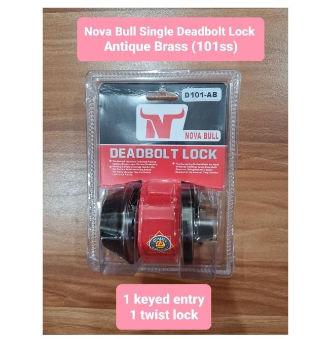 Nova Bull 101-AB Single Deadbolt Lock / Antique Brass Dead bolt Dead ...