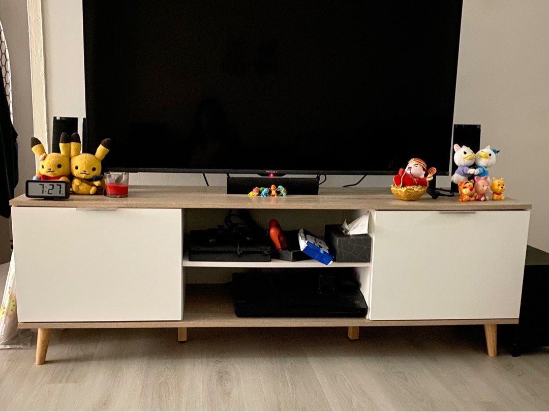 Oak White TV Console Sideboard Cabinet 160cm, Furniture & Home Living ...