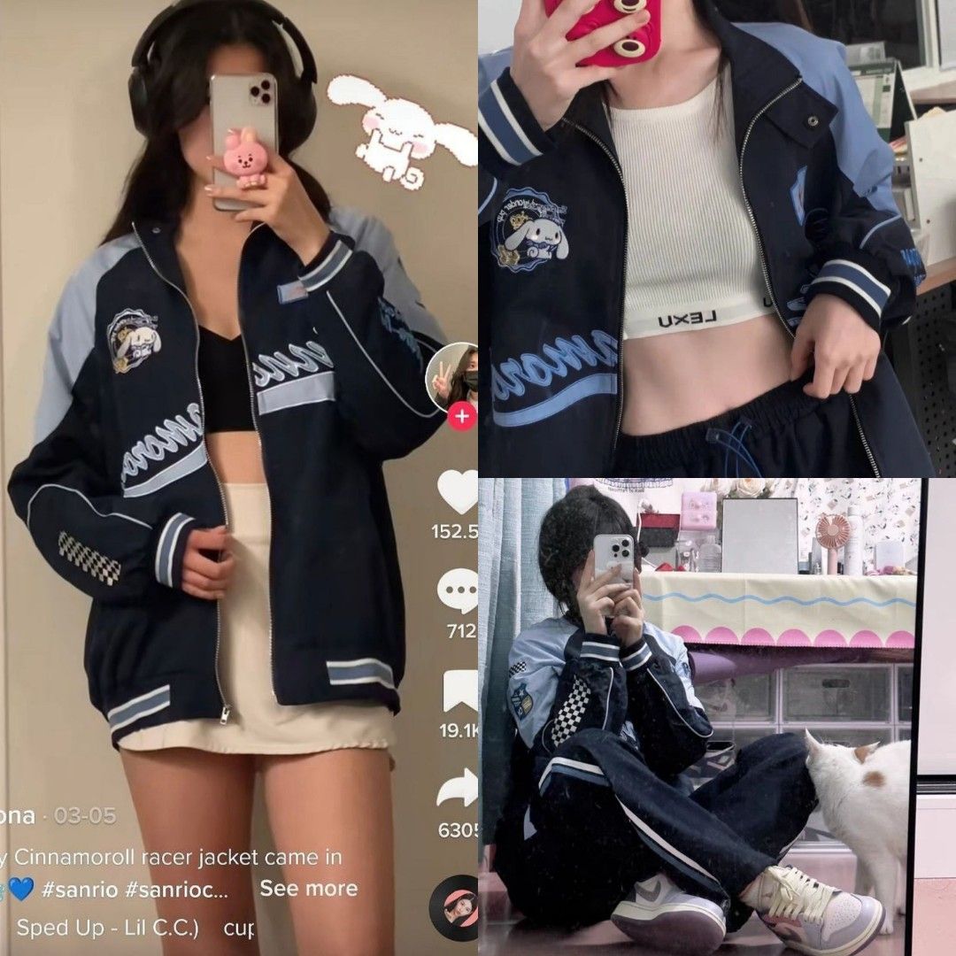 [PO] Cinnamoroll Racer Jacket oversized baseball varsity navy blue ...
