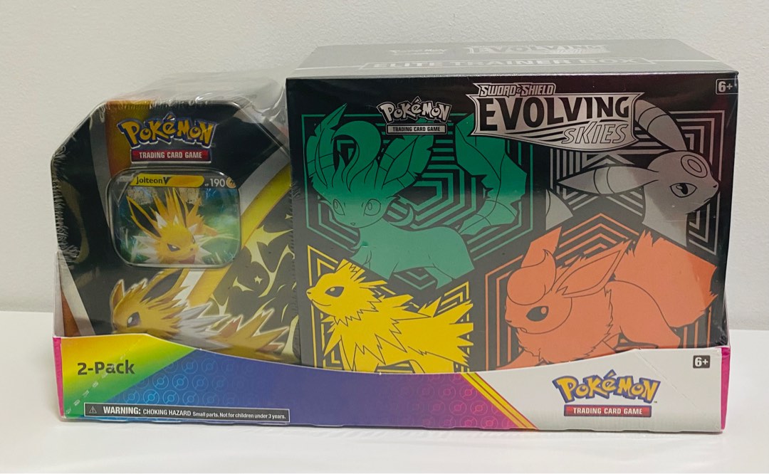 Pokemon Evolving Skies ETB + Eevee Evolutions V Tin Jolteon Bundle ...