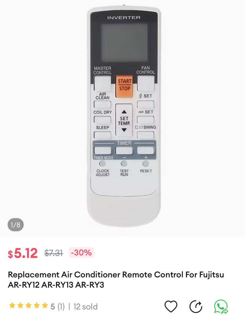 Replacement Remote for Fujitsu AR-RY12, TV & Home Appliances, Air ...