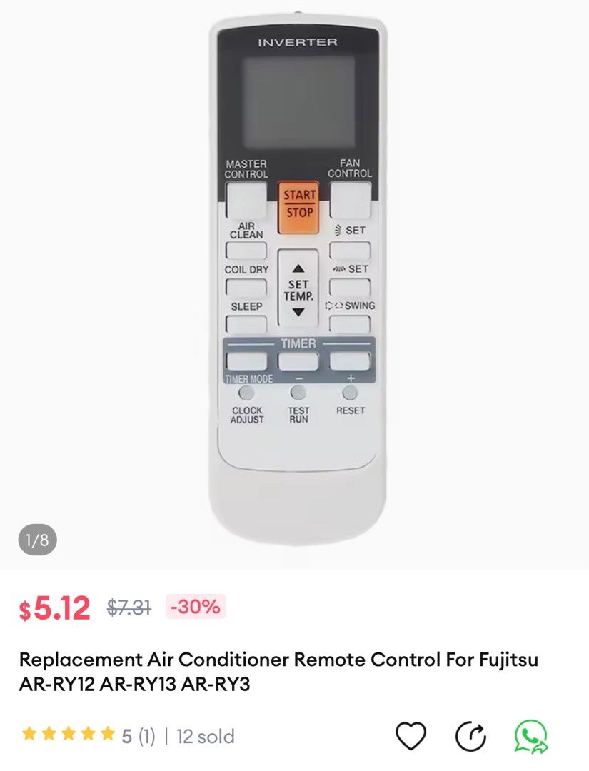 Replacement Remote for Fujitsu AR-RY12, TV & Home Appliances, Air ...