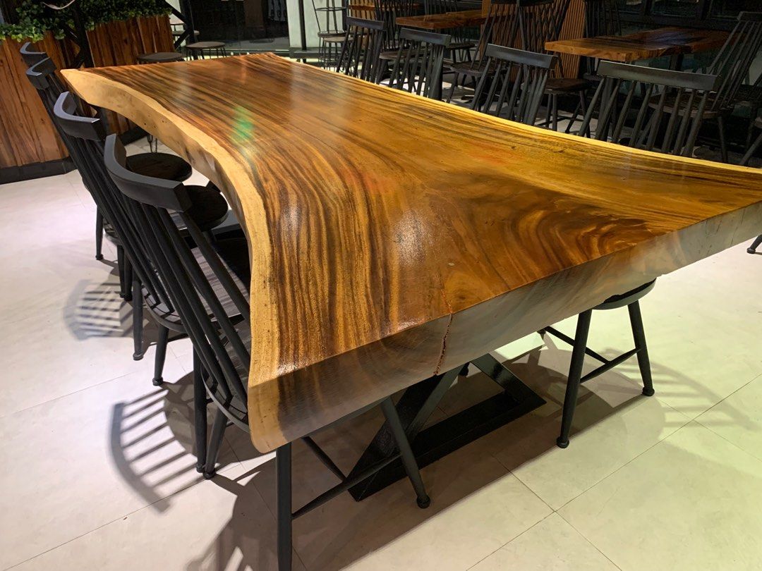 Solid Acacia Wood Dining Table with Varnish Finishing, Furniture & Home Living, Furniture ...