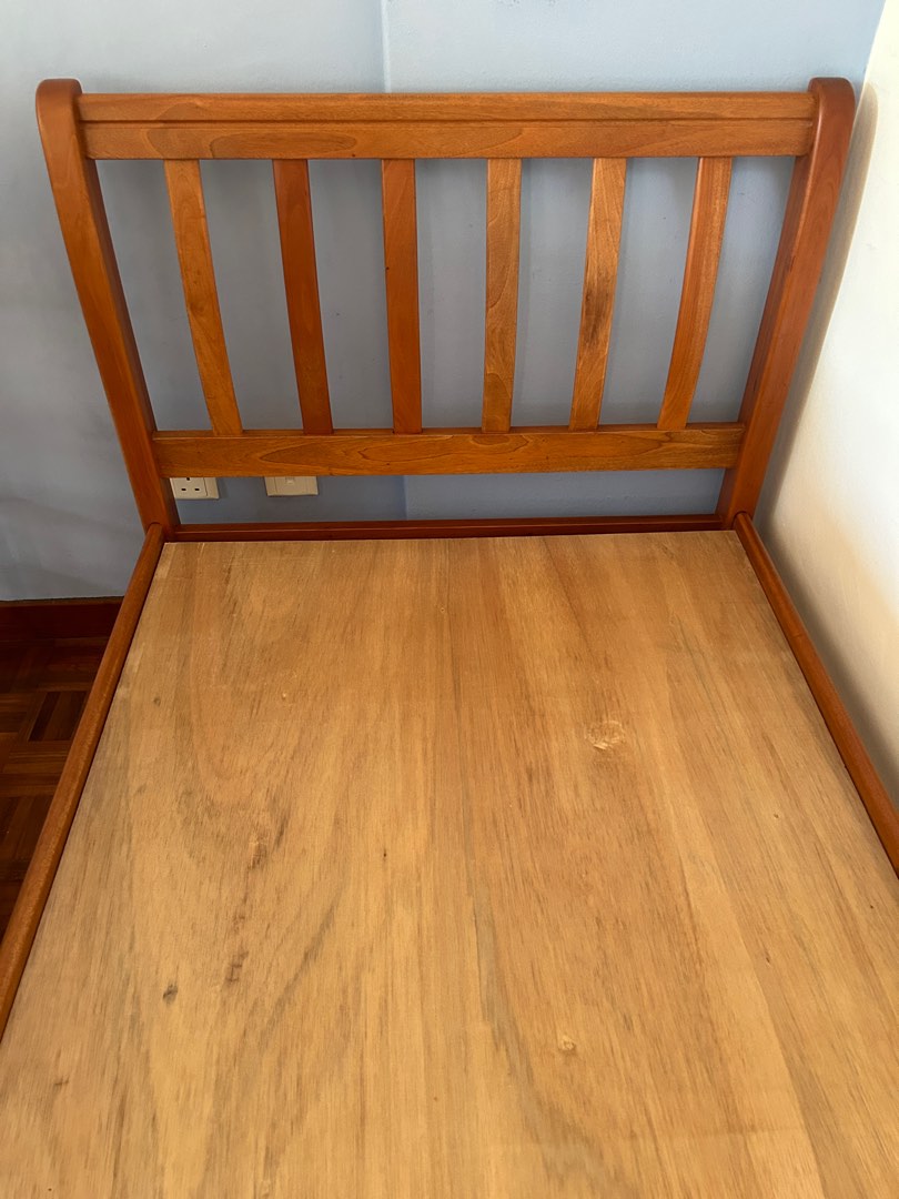 Solid wood single bed frame, Furniture & Home Living, Furniture, Bed ...