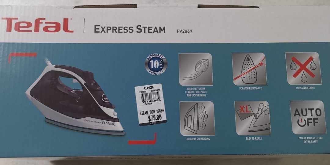TEFAL EXPRESS STEAM IRON FV2869, TV & Home Appliances, Irons & Steamers ...