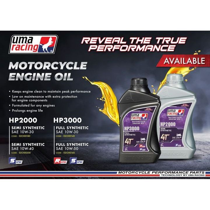 Uma Racing 4T Engine Oil Full Synthetic HP3000 10W50 FOR ALL MOTORCYCLE ...