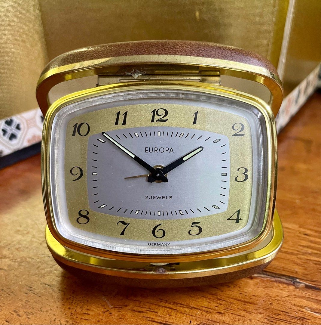 Vintage Europa Germany 2 Jewels Brown Leather Cased Travel Pocket Wind ...