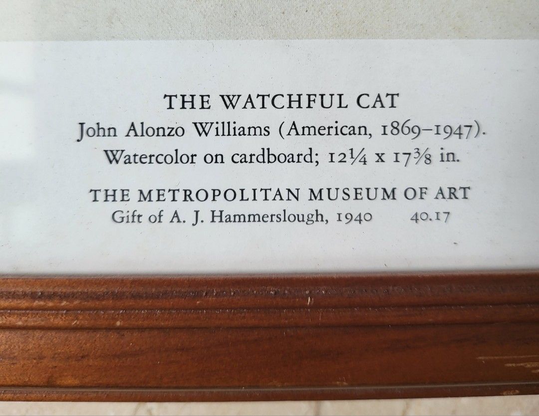 Vintage Cat Painting Print - Watchful Cat, Hobbies & Toys, Stationery ...