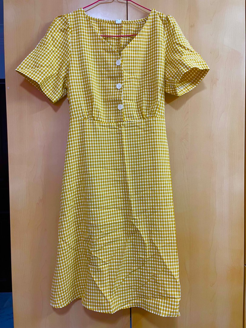 Yellow Checkered Dress, Women's Fashion, Dresses & Sets, Dresses on ...