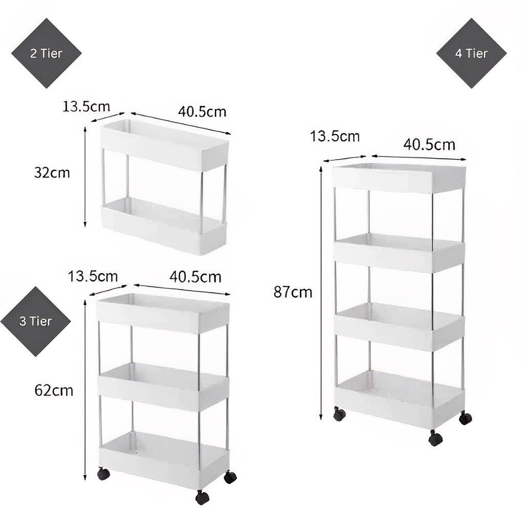 3-4 Tier Large Rolling Storage Rack Bathroom Kitchen Trolley Organizer ...