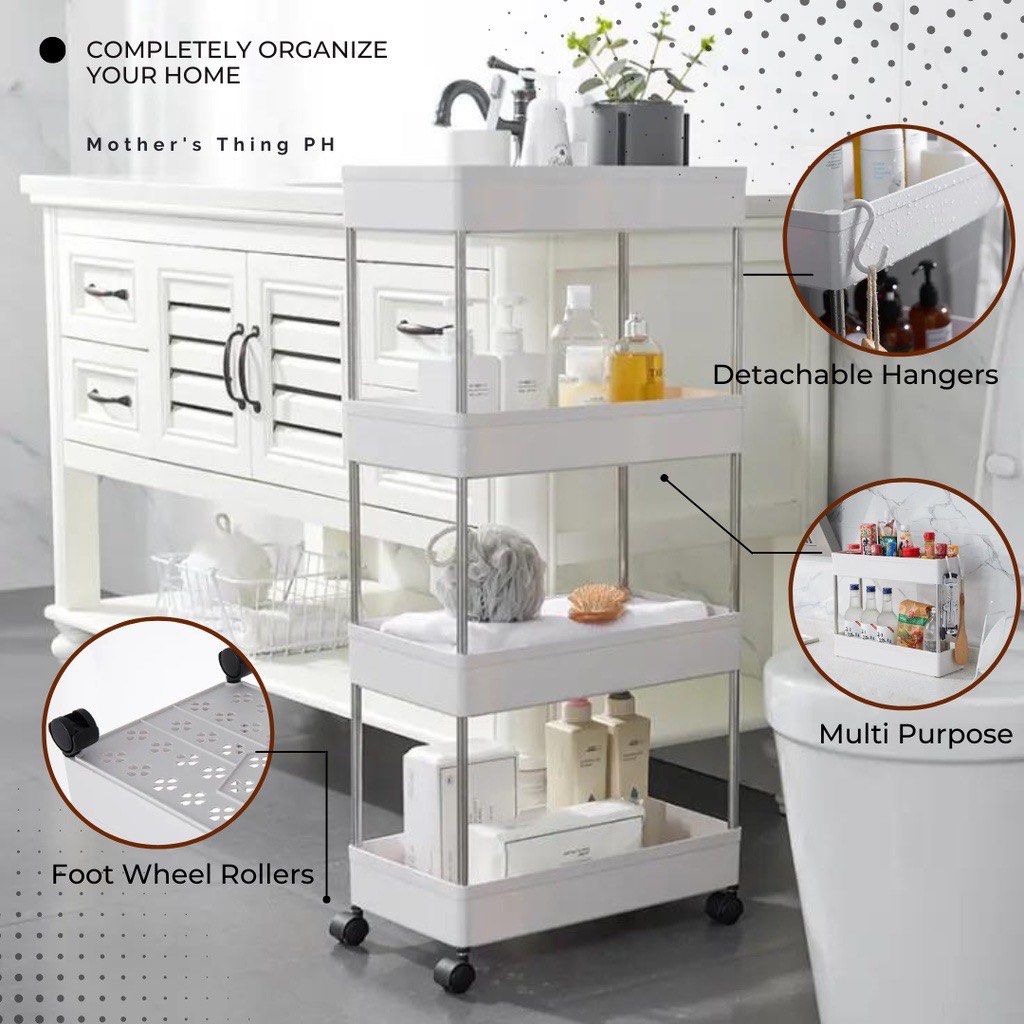 3-4 Tier Large Rolling Storage Rack Bathroom Kitchen Trolley Organizer ...