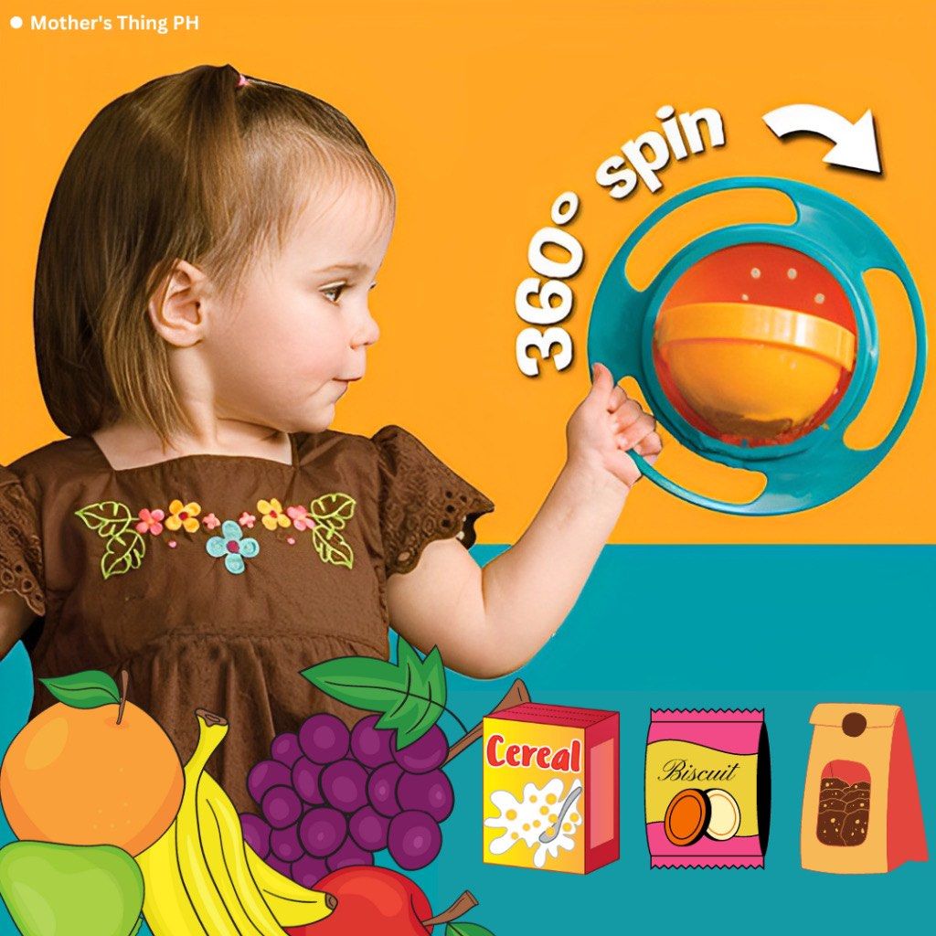 360 Rotating Kids Gyro Bowl Spill Proof Baby Snack Cereal Food ...