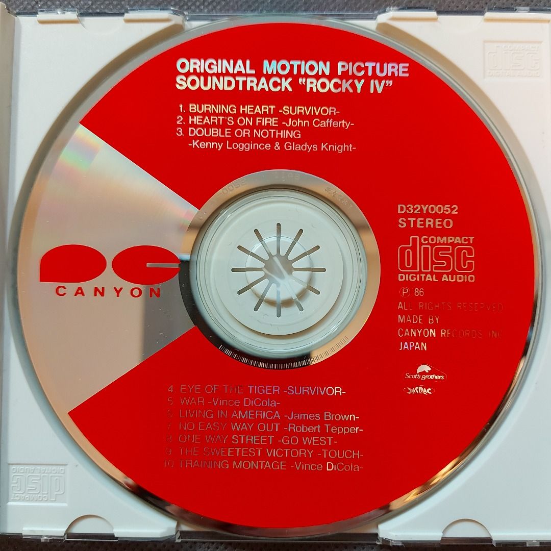 史泰龍 staLLone ‧ 洛奇 ROCKY IV 電影原聲 CD ost (86年 日本五"+"版, 3200yen) Eye of tHe Tiger, 興趣及遊戲, 音樂、樂器 ...