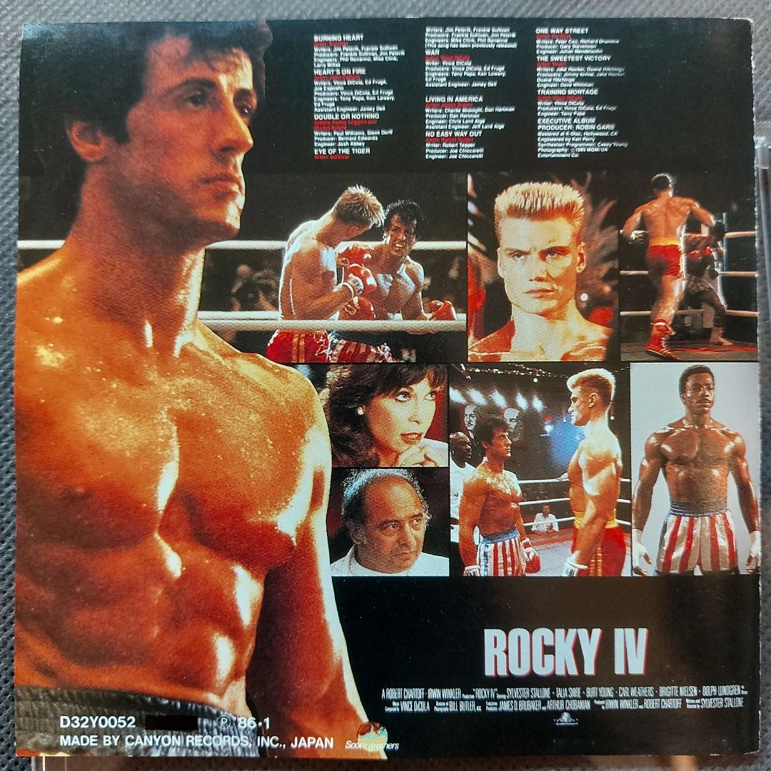史泰龍 staLLone ‧ 洛奇 ROCKY IV 電影原聲 CD ost (86年 日本五"+"版, 3200yen) Eye of tHe Tiger, 興趣及遊戲, 音樂、樂器 ...