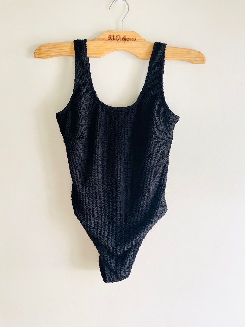 Black One Piece Swimsuit / Low back Swim Suit (H&M Inspired) / Ribbed ...