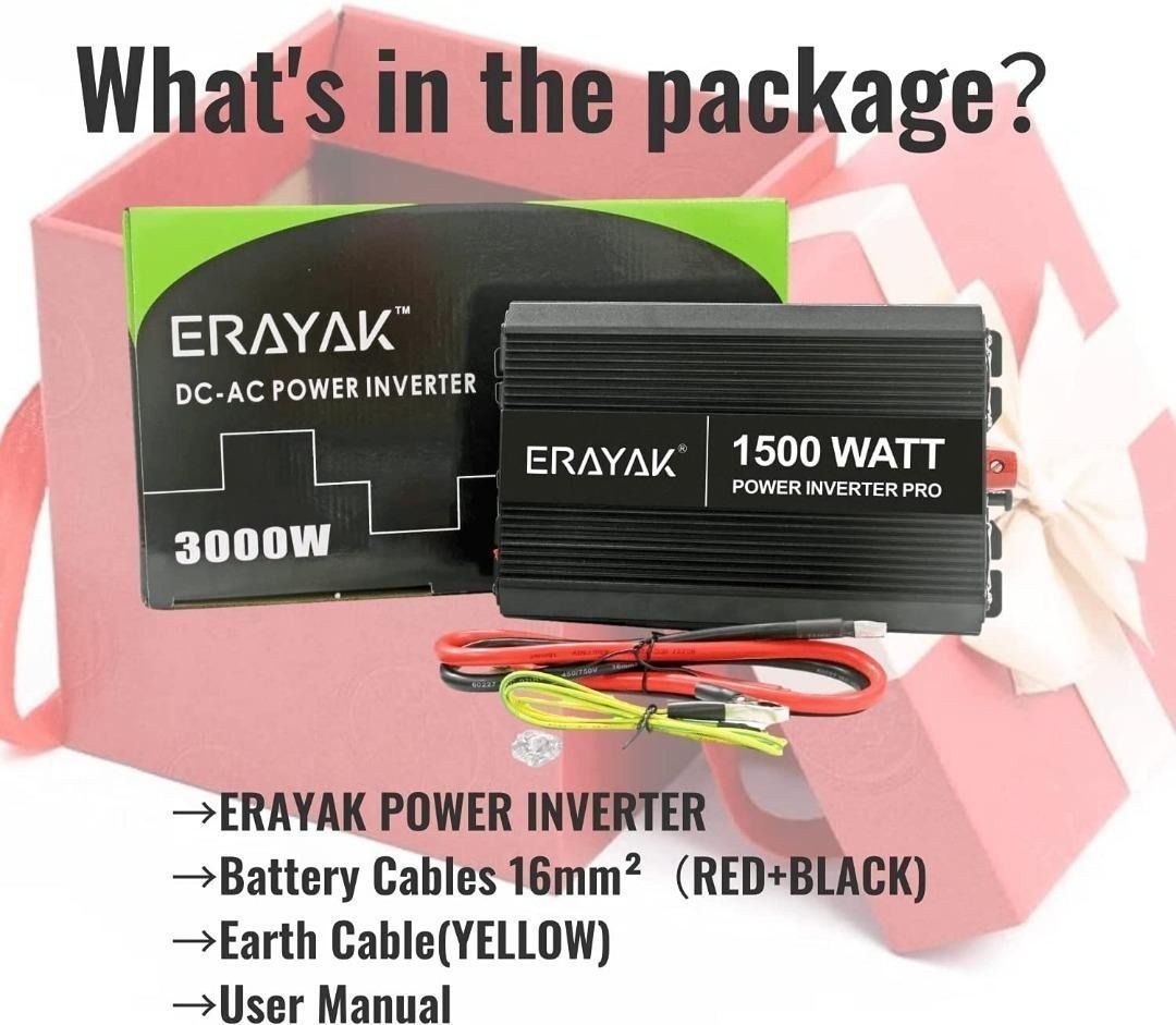 [C0217] ERAYAK 1500W Power Inverter 12V DC to 110V AC Modified Sine Wave Solar Inverter with 3 ...