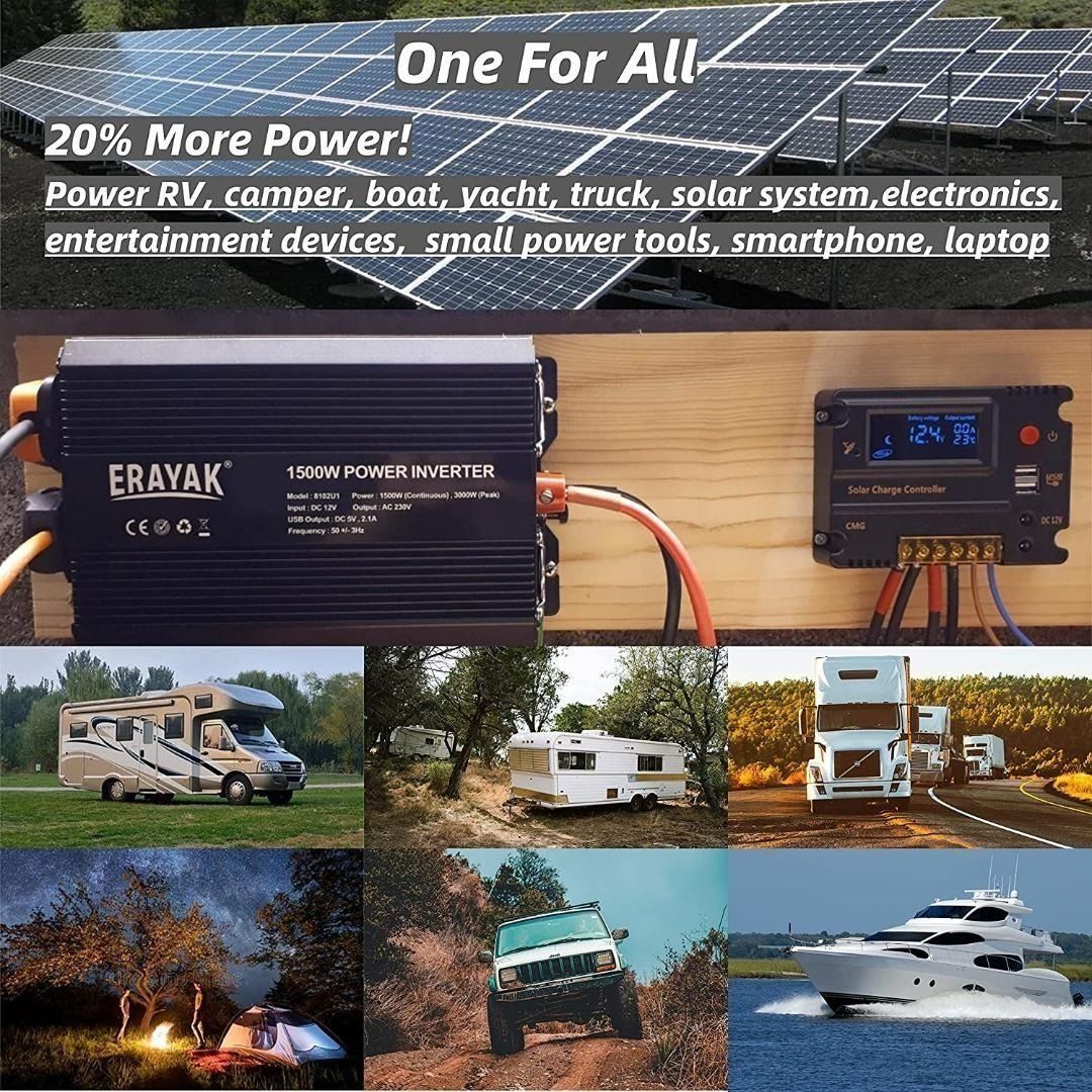 [C0217] ERAYAK 1500W Power Inverter 12V DC to 110V AC Modified Sine ...