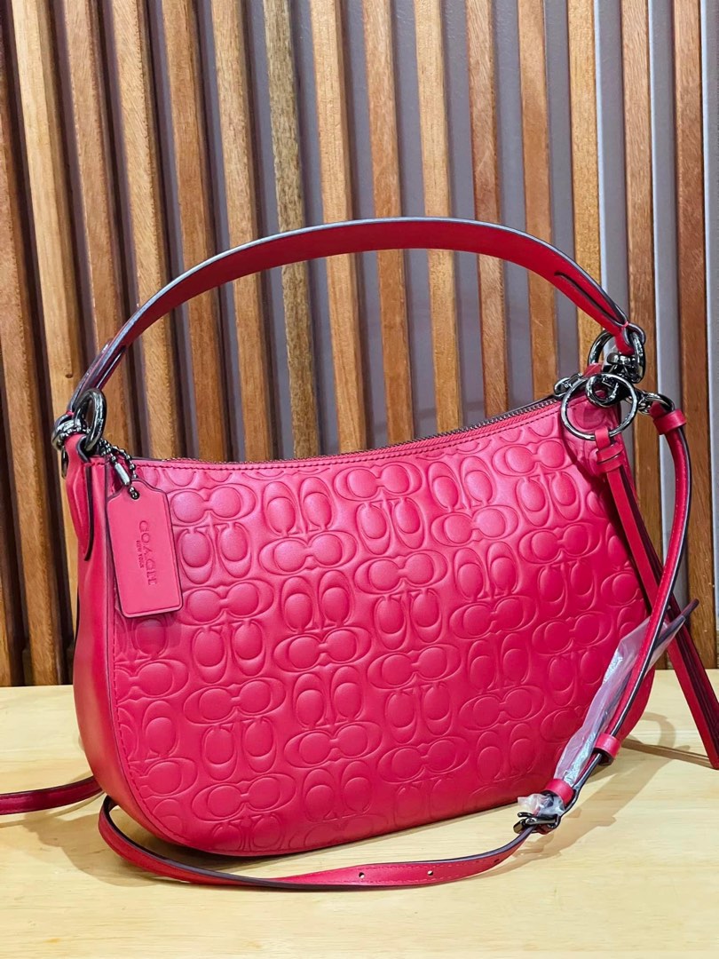 Coach Sutton Signature Embossed Leather Crossbody Red on Carousell