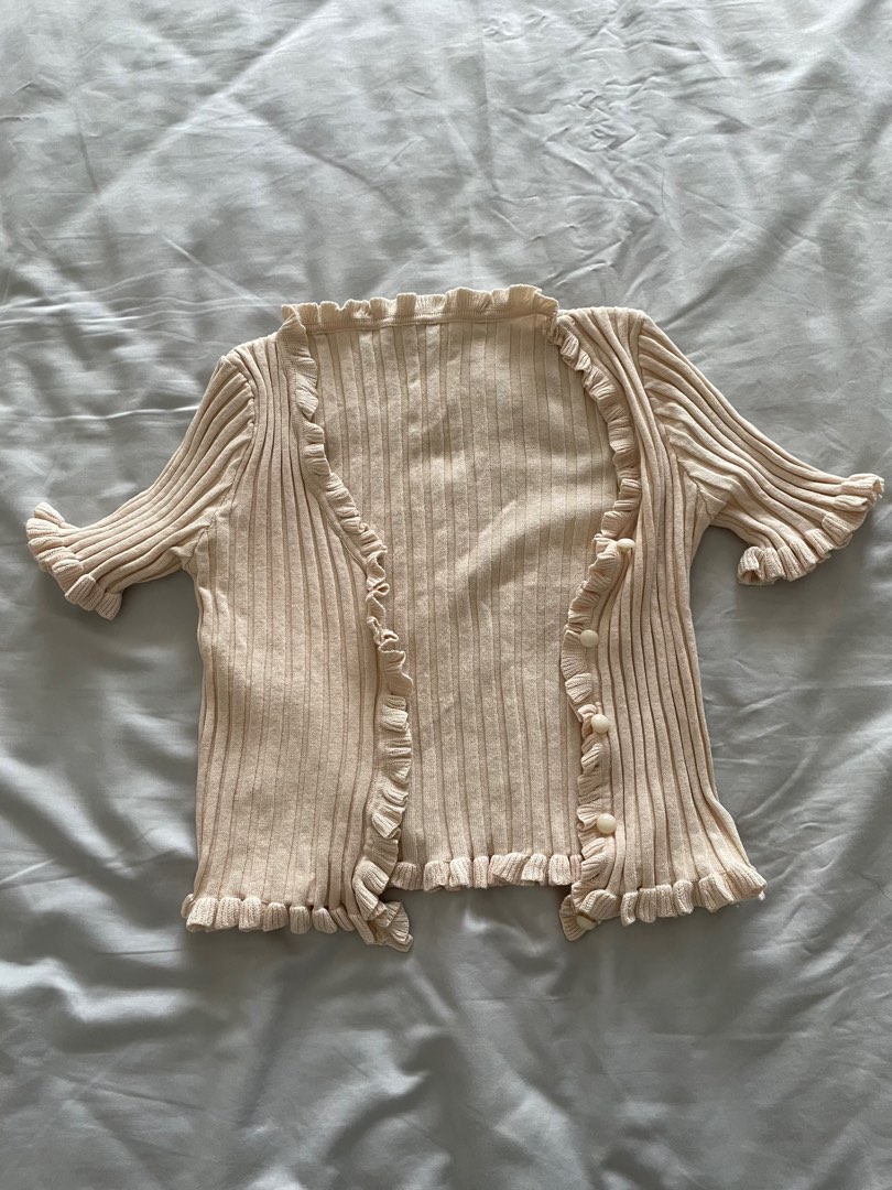 Coquette frilly button up, Women's Fashion, Tops, Shirts on Carousell