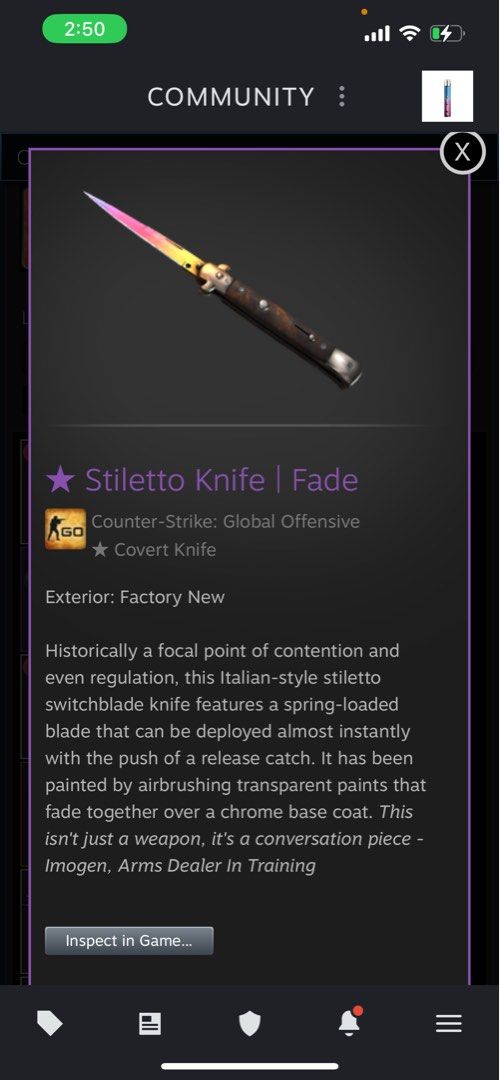 CSGO STILETTO KNIFE FADE FN, Video Gaming, Gaming Accessories, In-Game ...