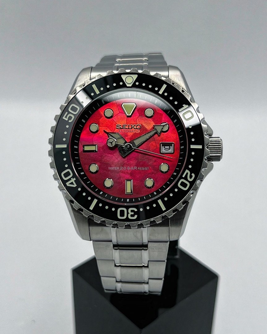 Custom Seiko Mod 44mm Red Pearl GS diver w/ Lumed Bezel, Men's Fashion ...