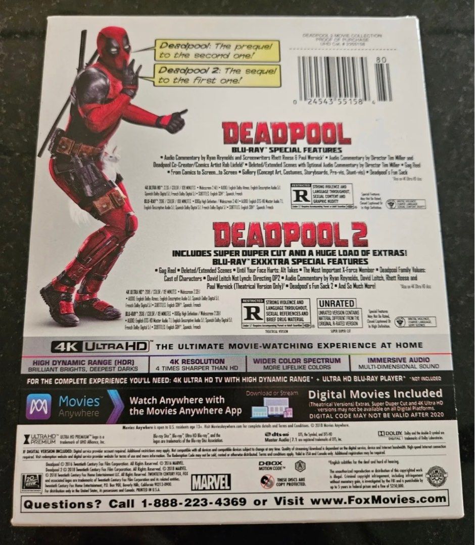 Deadpool The Complete Collection 1 & 2 4K UHD / Blu Ray with Slipbox ...