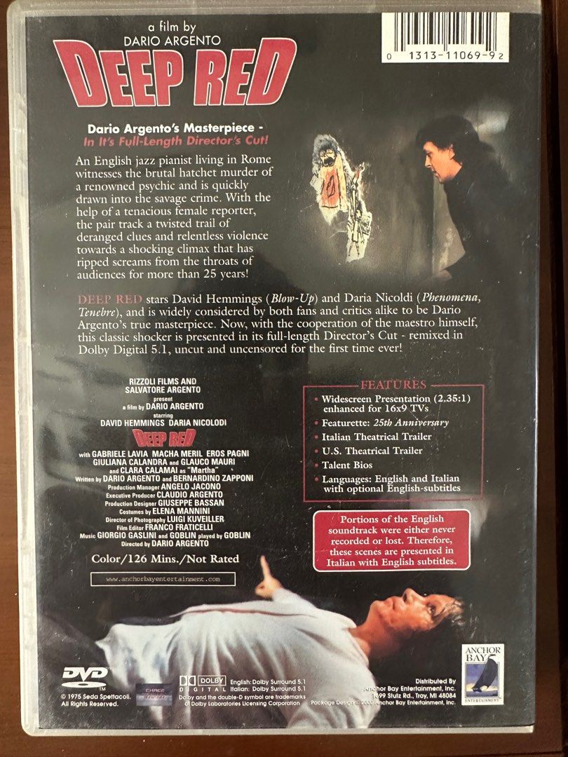 Deep Red DVD, Hobbies & Toys, Music & Media, CDs & DVDs on Carousell