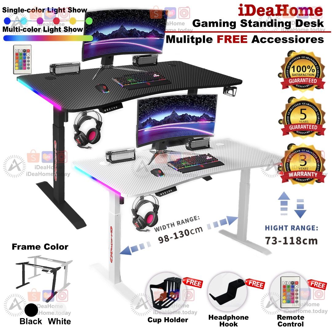 Electrical Standing DESK RGB Gaming Desk with Led Lights, Table ...